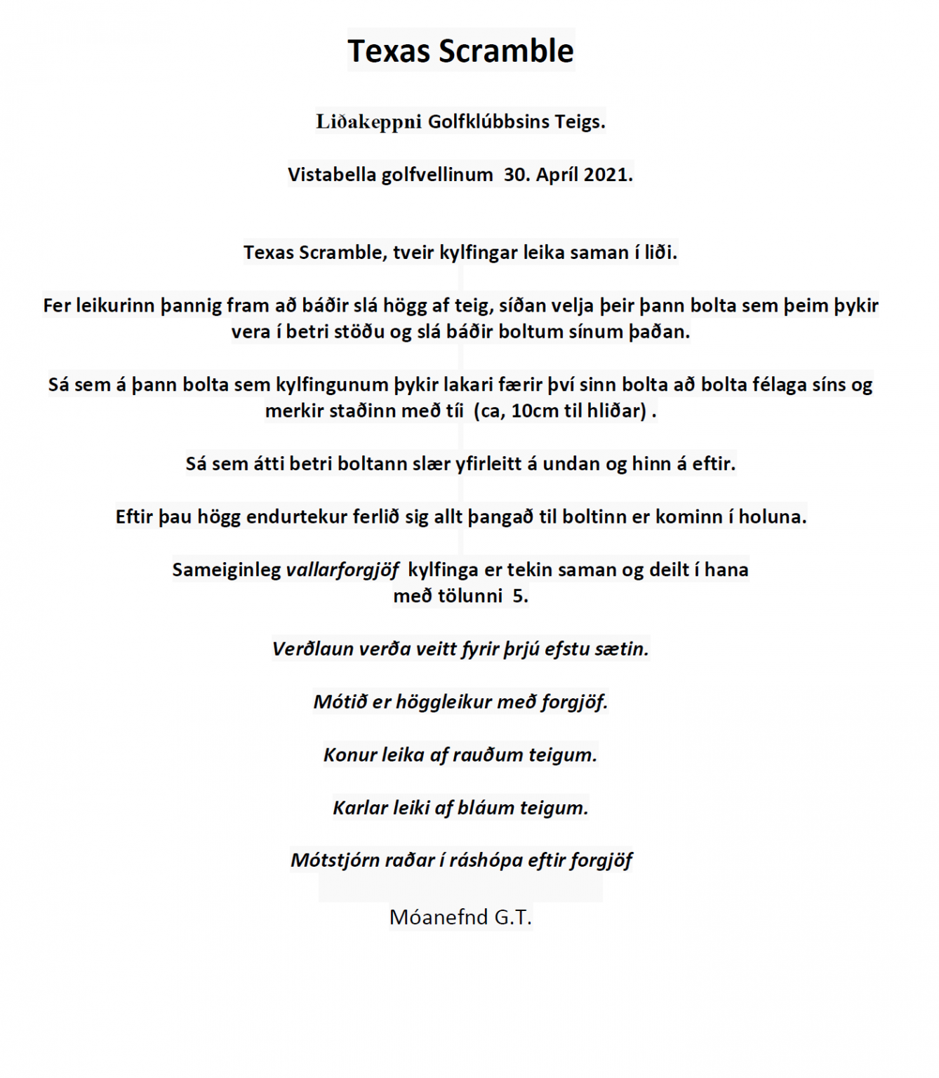 Texas scramble reglur – Golfklúbburinn Teigur